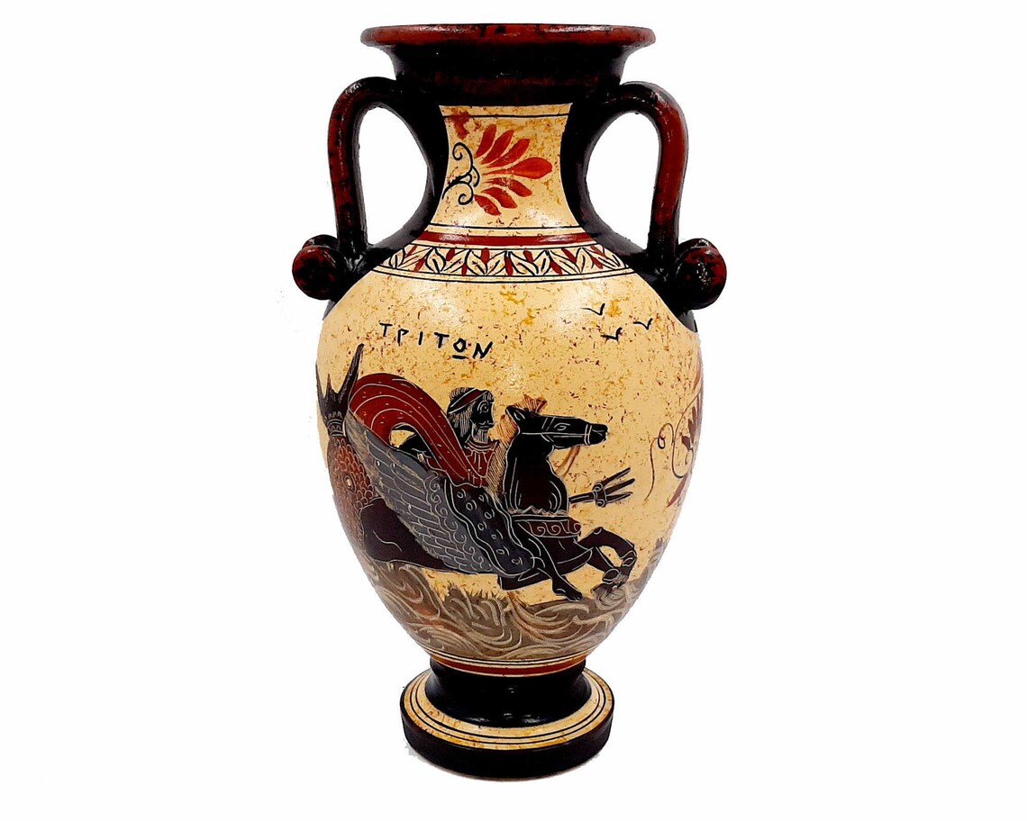 Greek Pottery Pot Vase 26cm Zeus With Leda and Triton - Etsy UK