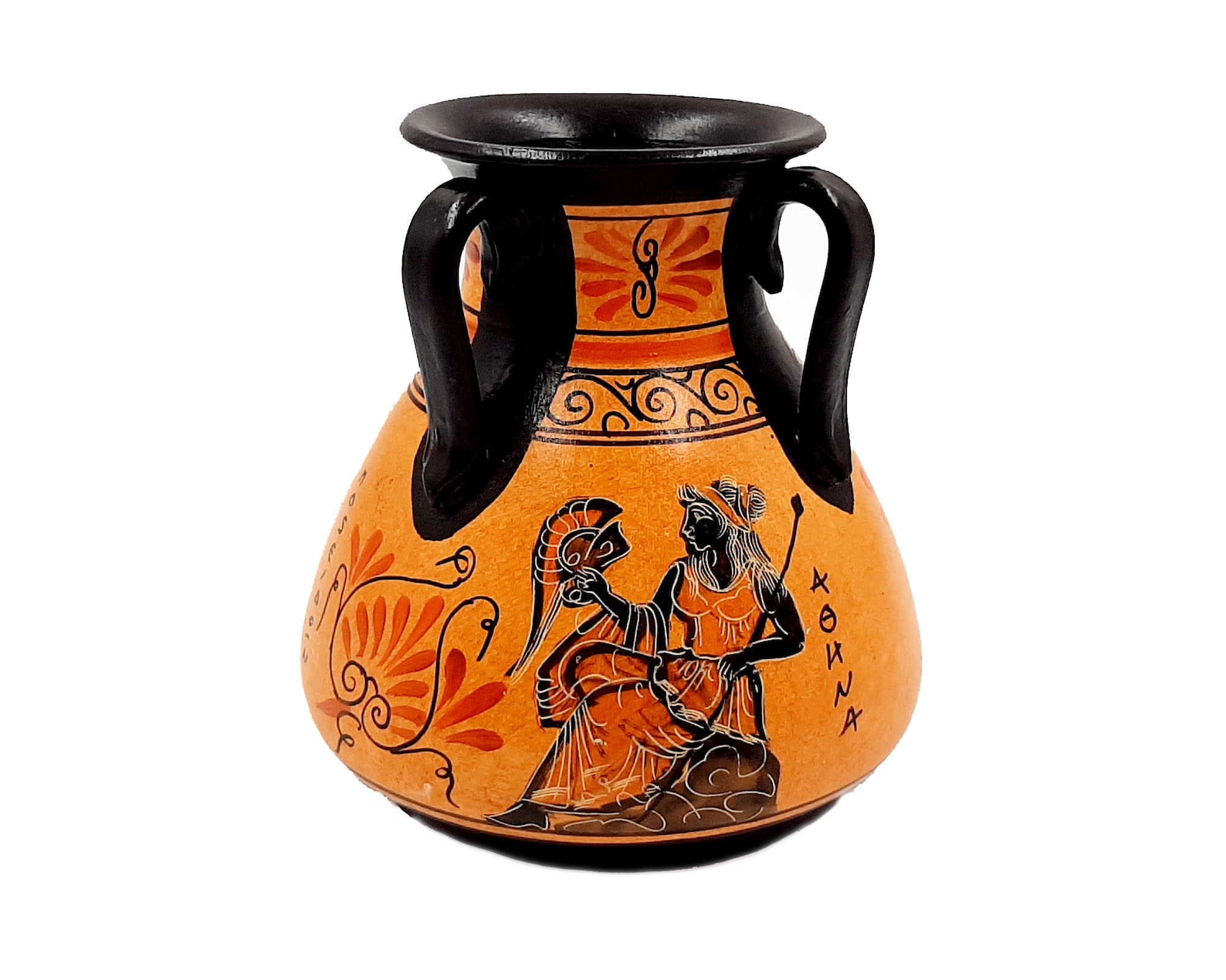 Handmade Greek Vase: Poseidon & Athena, Orange Amphora - Etsy