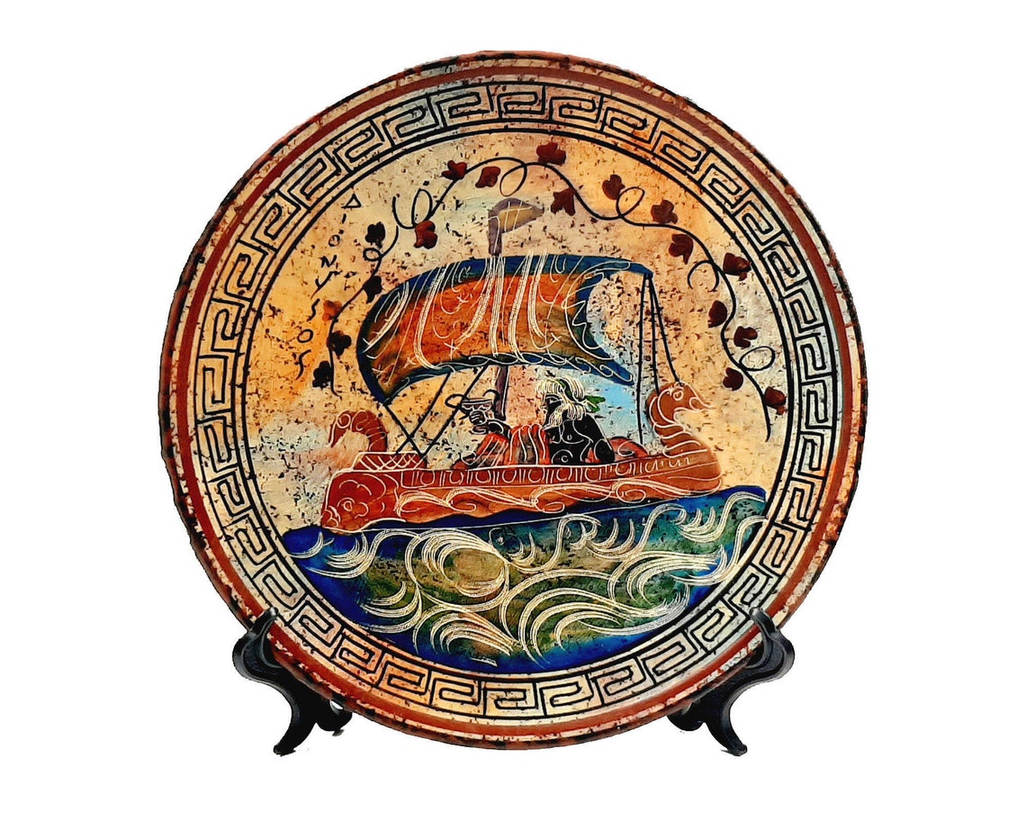 Greek Plate 24cm Ancient Greek Potterygod Dionysus on Ship | Etsy