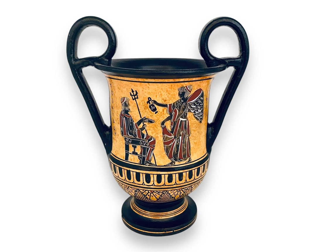Kantharos Vase 19cm,black Figure Pottery ,god Poseidon With Goddess ...