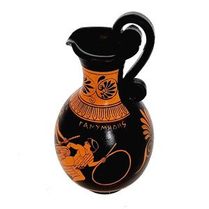 Ancient Greek Olpe 17cm,red Figure Pottery,shows God Zeus With Ganymede ...