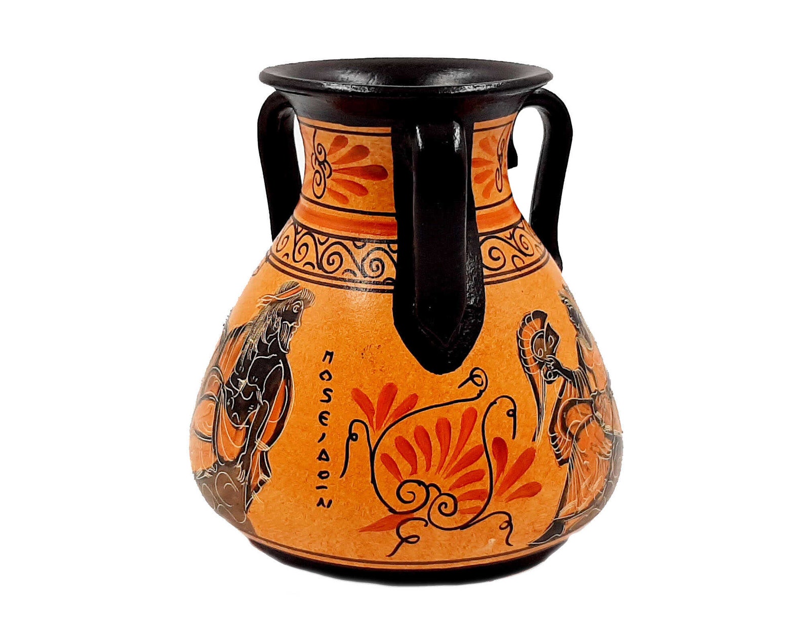 Handmade Greek Vase: Poseidon & Athena, Orange Amphora - Etsy