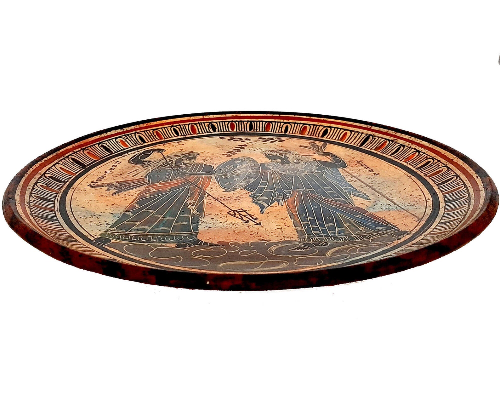 Greek Ceramics Plate 28cmmulticolored,god Poseidon With Goddess Athena ...