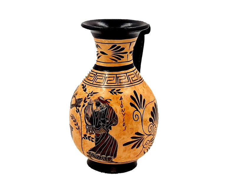 Greek Olpe 17cm Black Figure Pottery shows God Dionysus and - Etsy