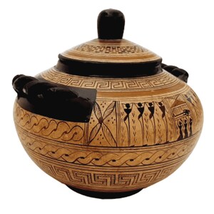 Greek Pyxis 19cm, Geometric Art Pottery - Etsy