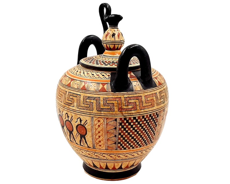 Ancient Greek Canister 23cm With Lid, Geometric Art Pottery - Etsy