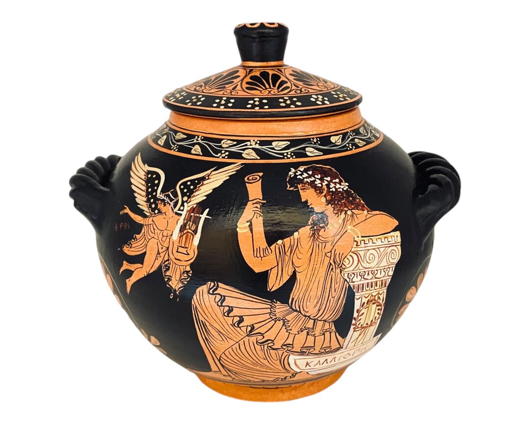Red Figure Pottery Pyxis 19cm,calliope Greek Muse,goddess Aphrodite - Etsy