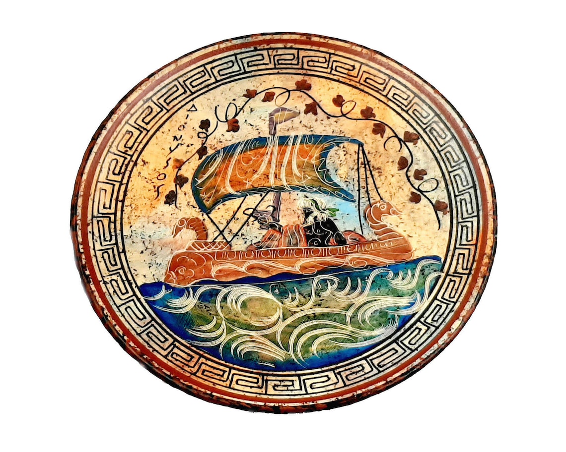 Greek Plate 24cm Ancient Greek Potterygod Dionysus on Ship | Etsy