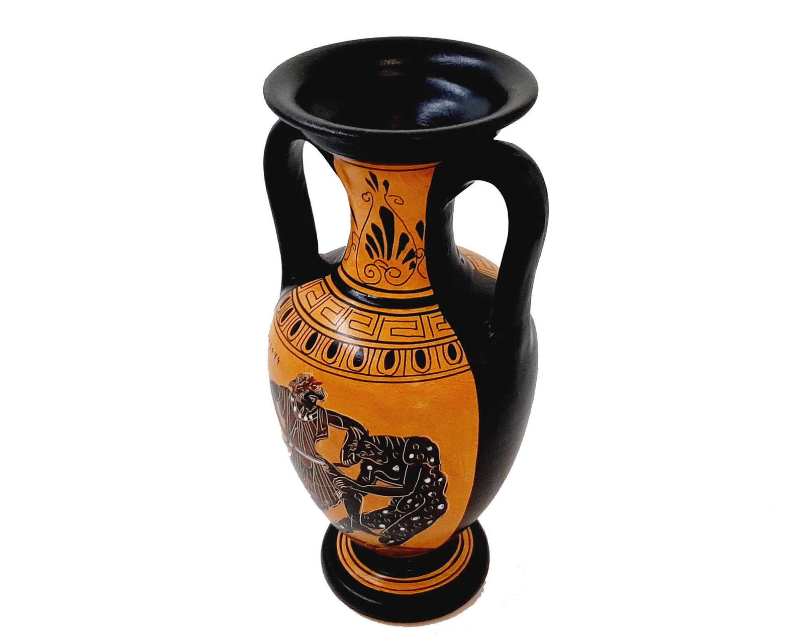 Greek Amphora Vase 22cm,theseus and the Minotaur,black Figure Pottery ...