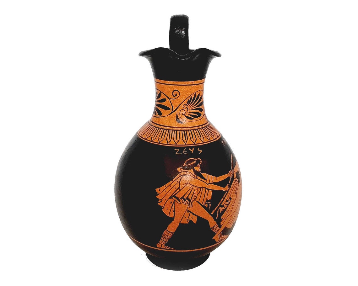 Ancient Greek Olpe 17cmred Figure Potteryshows God Zeus With - Etsy