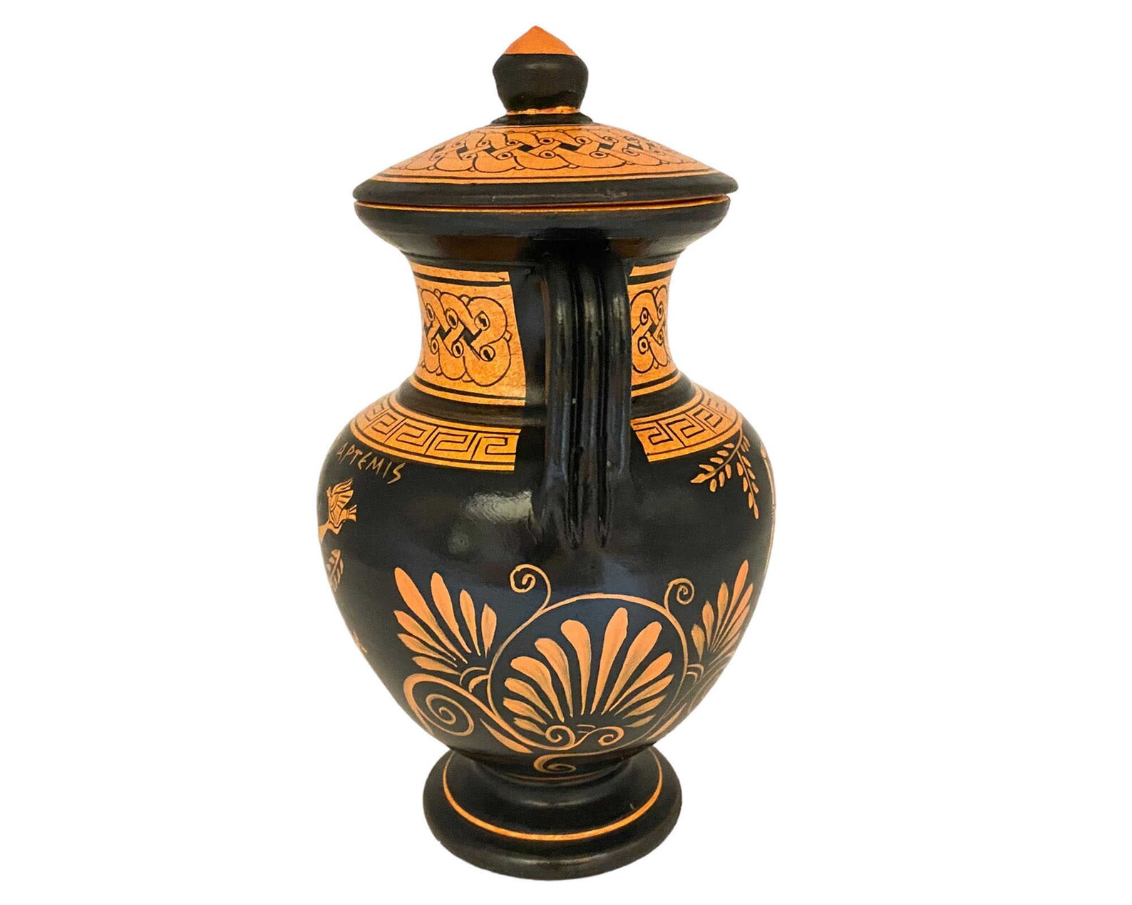 Red Figure Pottery Aphora 19cm With Lid ,hecate and Goddess Artemis - Etsy