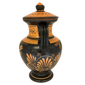 Red Figure Pottery Aphora 19cm With Lid ,hecate and Goddess Artemis - Etsy