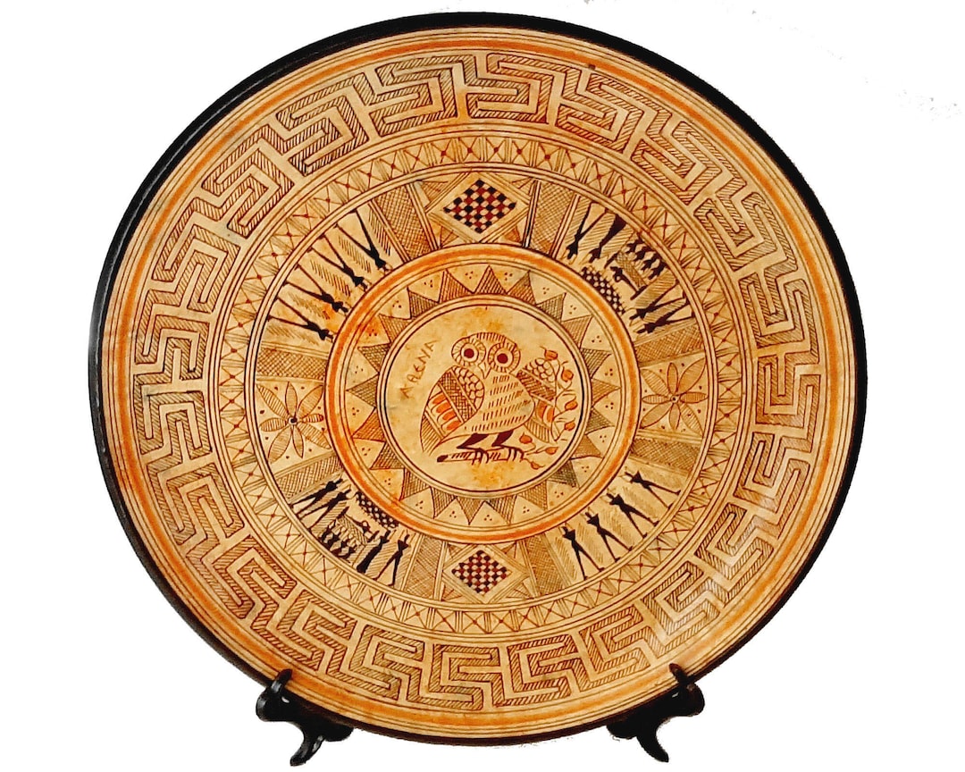 Ceramic Greek Plate 28cm, Geometric Pottery,owl in the Middle - Etsy