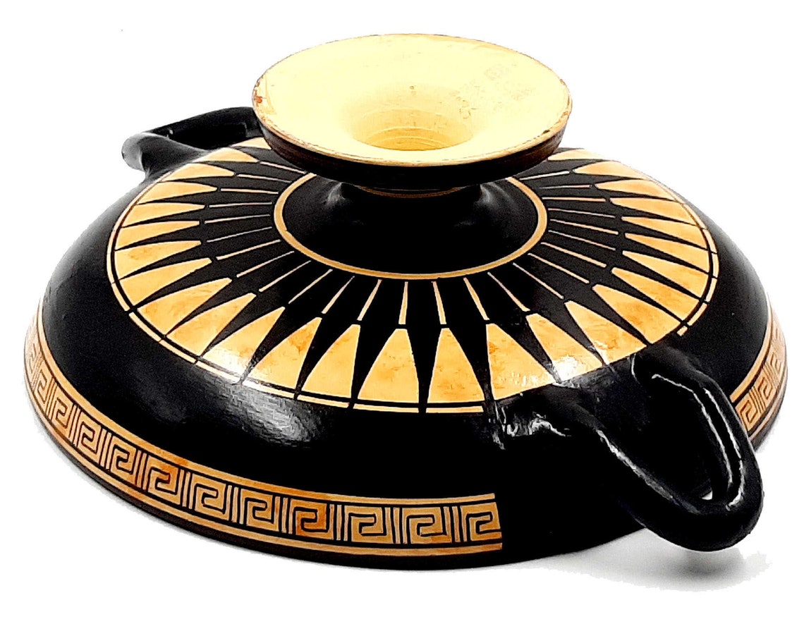 Greek Kylix 26cm,black Figure Pottery,showing God Poseidon and Goddess ...