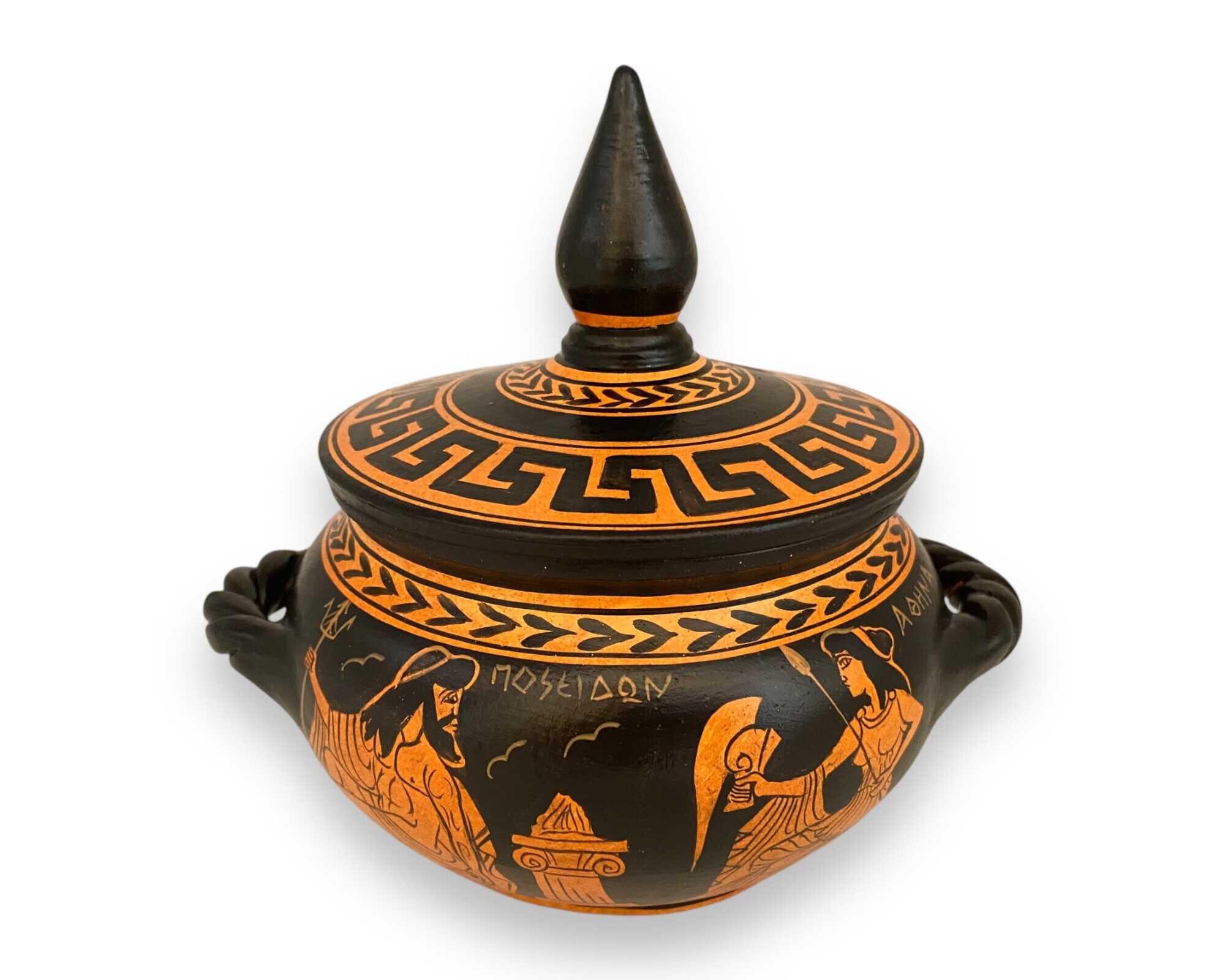 God Poseidon With Athena ,red Figure Pottery ,greek Pyxis 16cm - Etsy