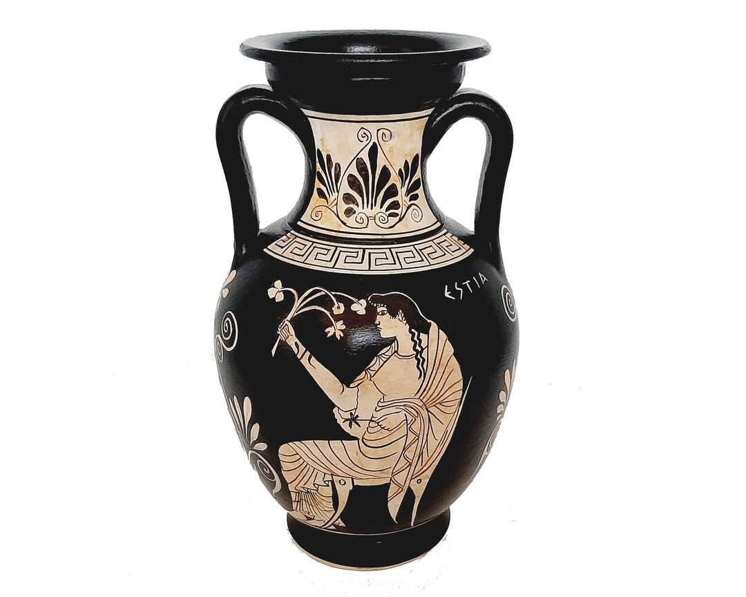 Greek Pottery Vase 22cm, White Figure,goddess Hestia and God Zeus - Etsy