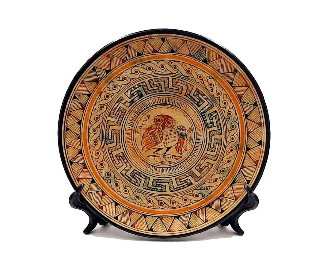 Ancient Greek Plate 20cm, Geometric Greek Pottery,owl in the Middle - Etsy