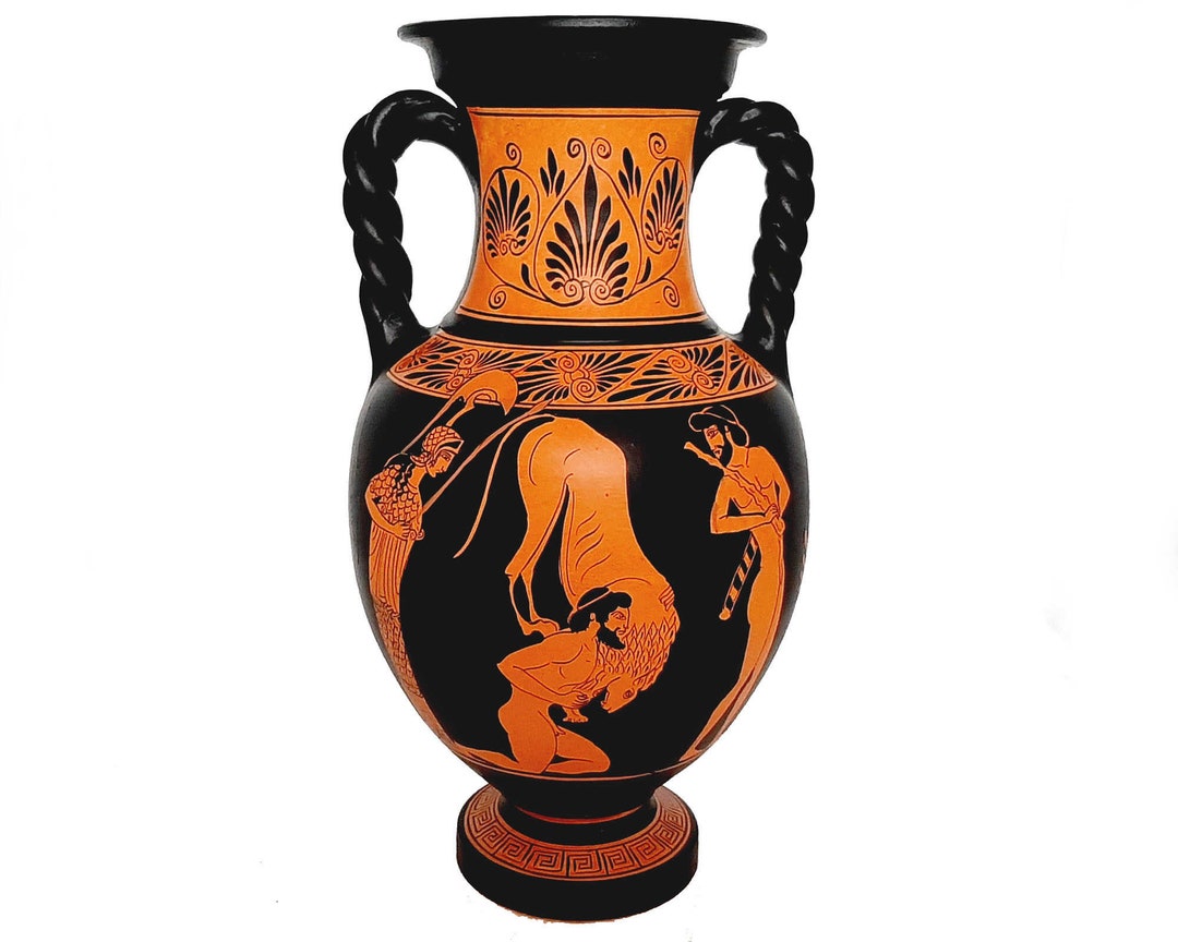 Red Figure Pottery Vase 36cm,hercules With Lion,god Hermes With Goddess ...