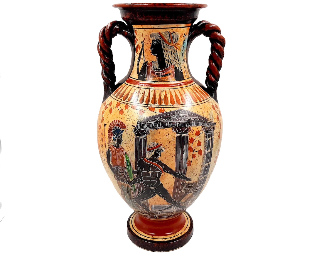 Vase grec Amphore 36 cm Multicolore représente Thésée et le Minotaure ...
