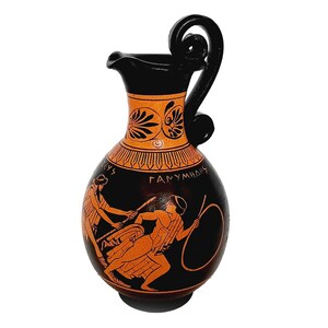 Ancient Greek Olpe 17cm,red Figure Pottery,shows God Zeus With Ganymede ...