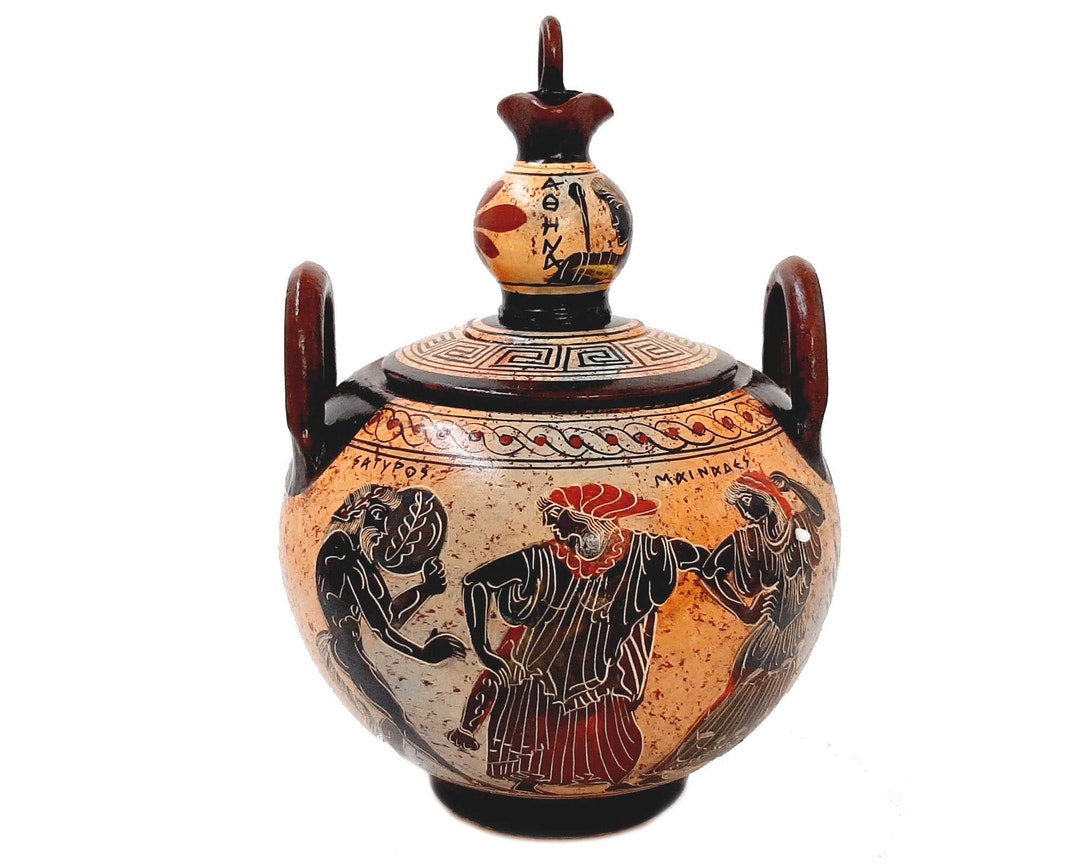 Greek Ceramic Canister 20cm With Lid, Satyr With Manaeds - Etsy