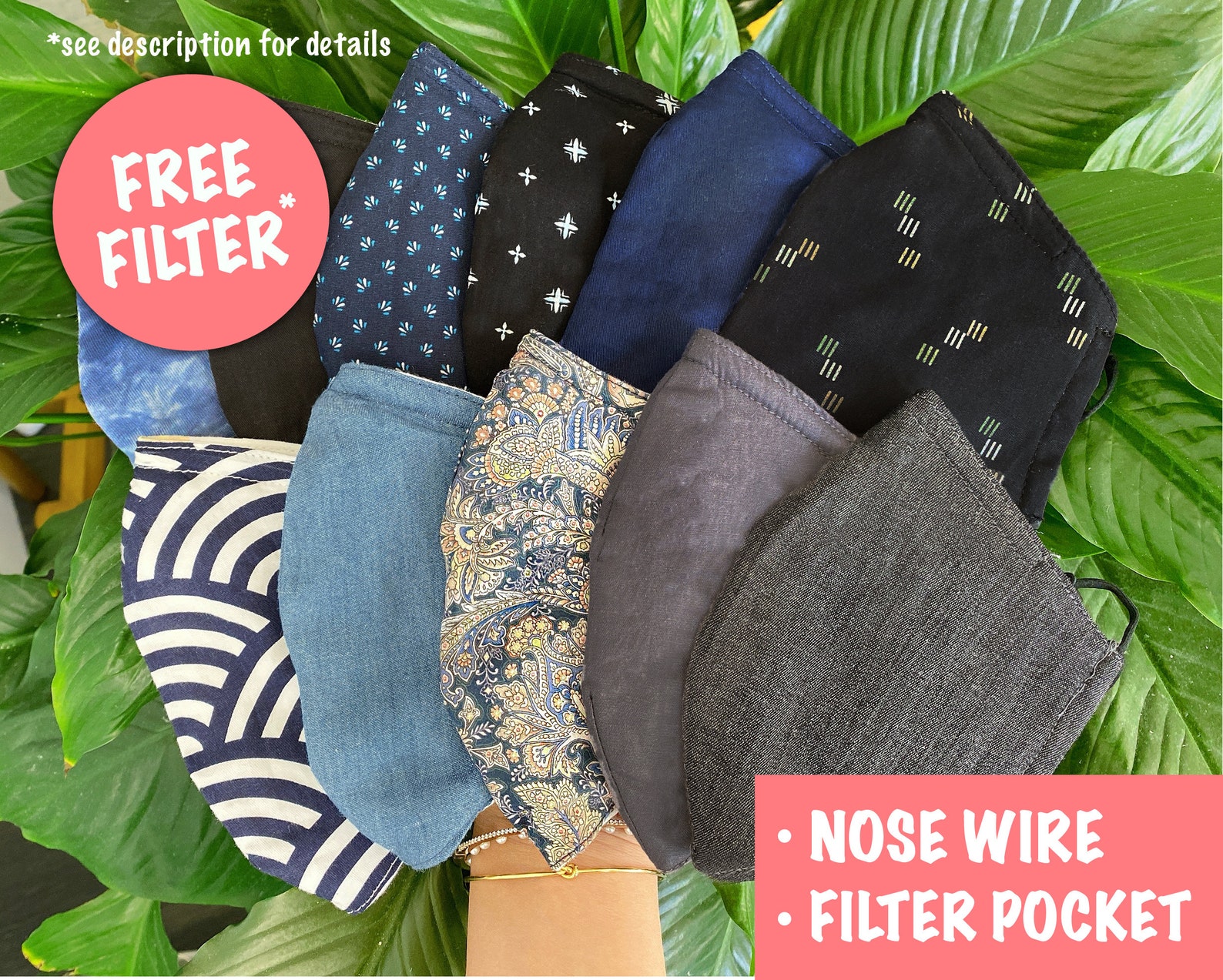 Fabric Face Mask With Filter Pocket Mask for Men Reusable - Etsy
