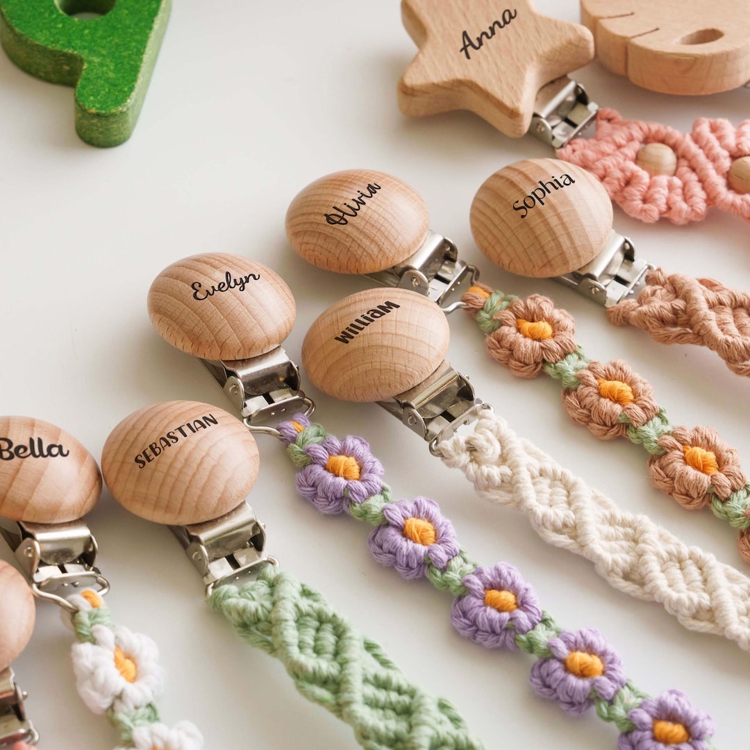 Personalized Macrame Pacifier Clip, Baby Girl Gift, New Baby Gift, Baby ...