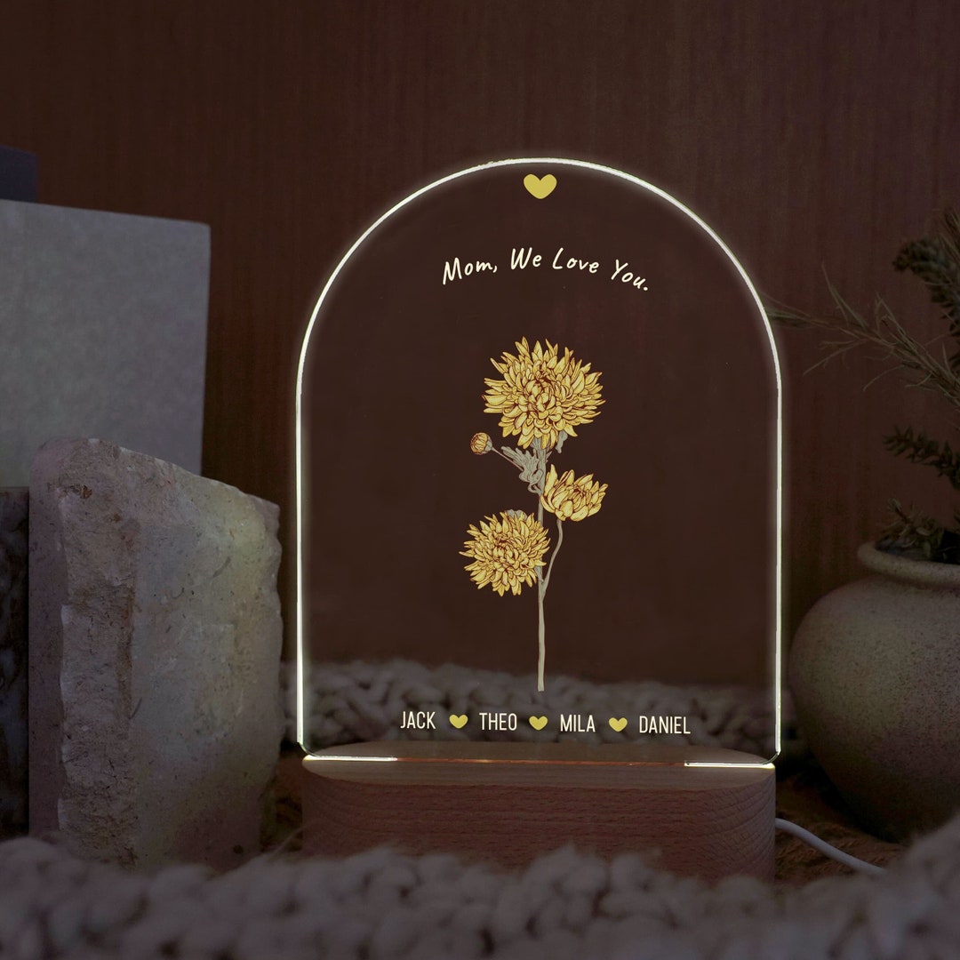Birth Flower LED Night Light for Mom , Christmas Gifts From Daughter ...