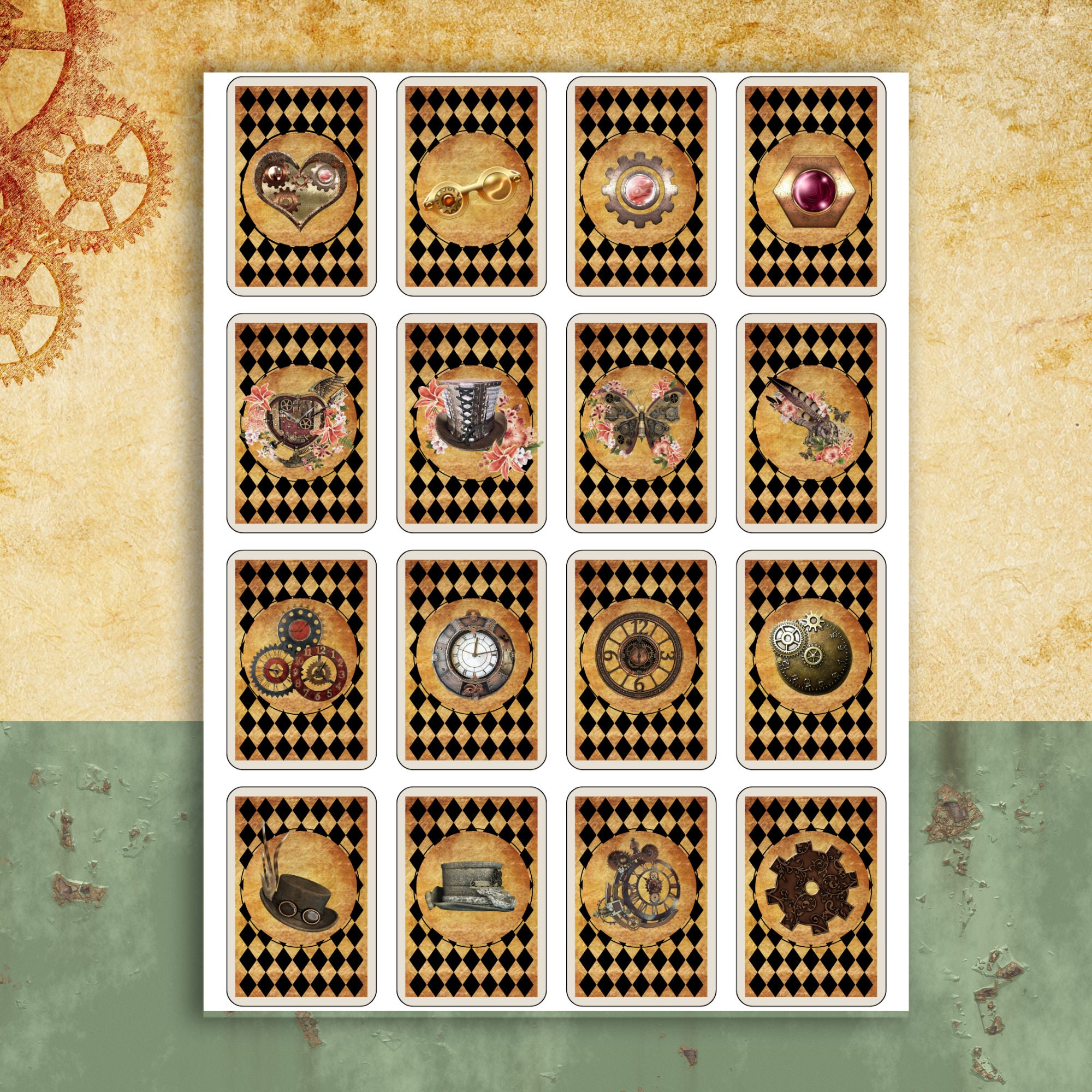 Printable Steampunk Playing Card Stickers Digital Download - Etsy