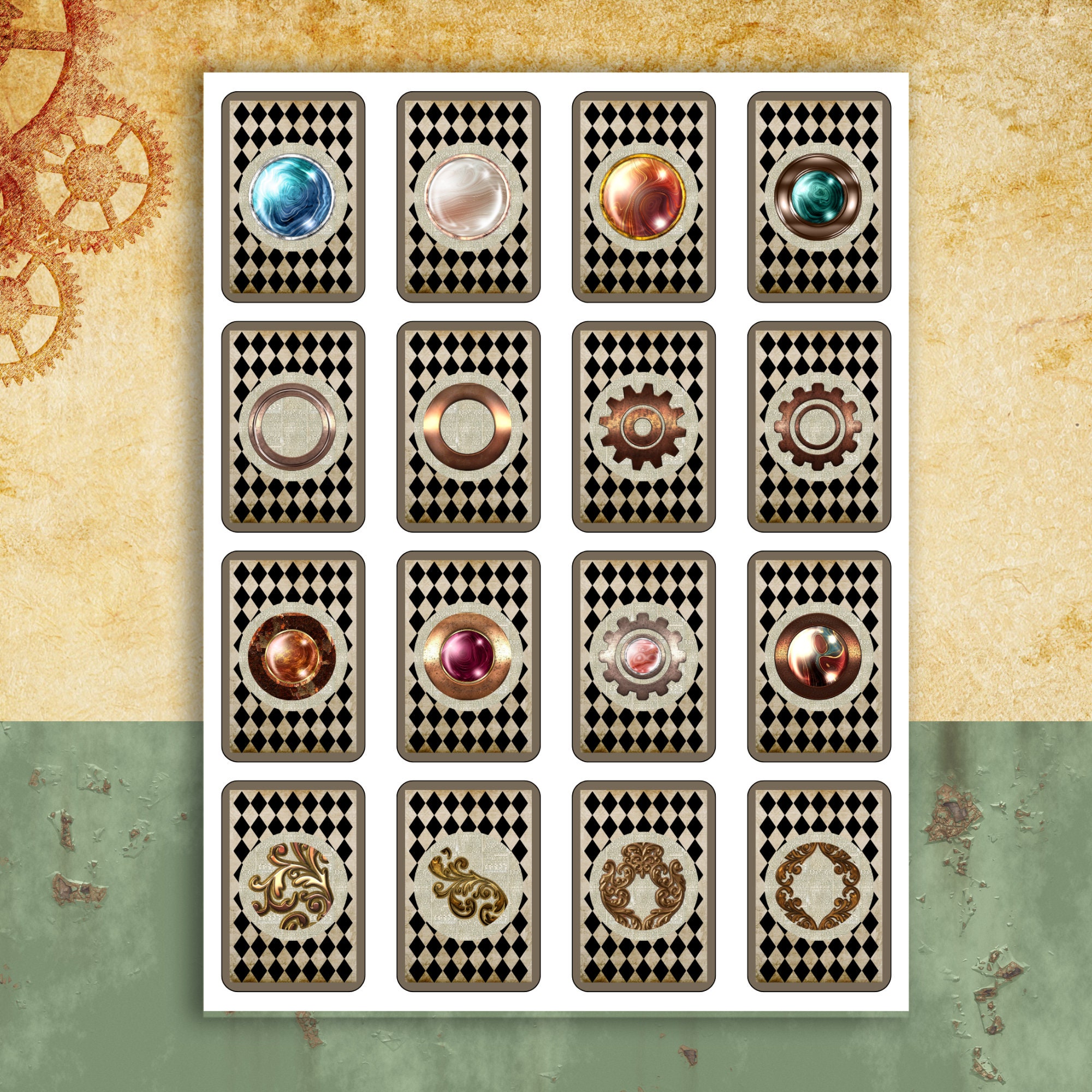 Printable Steampunk Playing Card Stickers Digital Download - Etsy