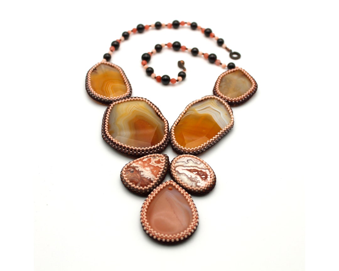 Hand Made Quartz Jacinth and Coral Stone Necklace - Etsy