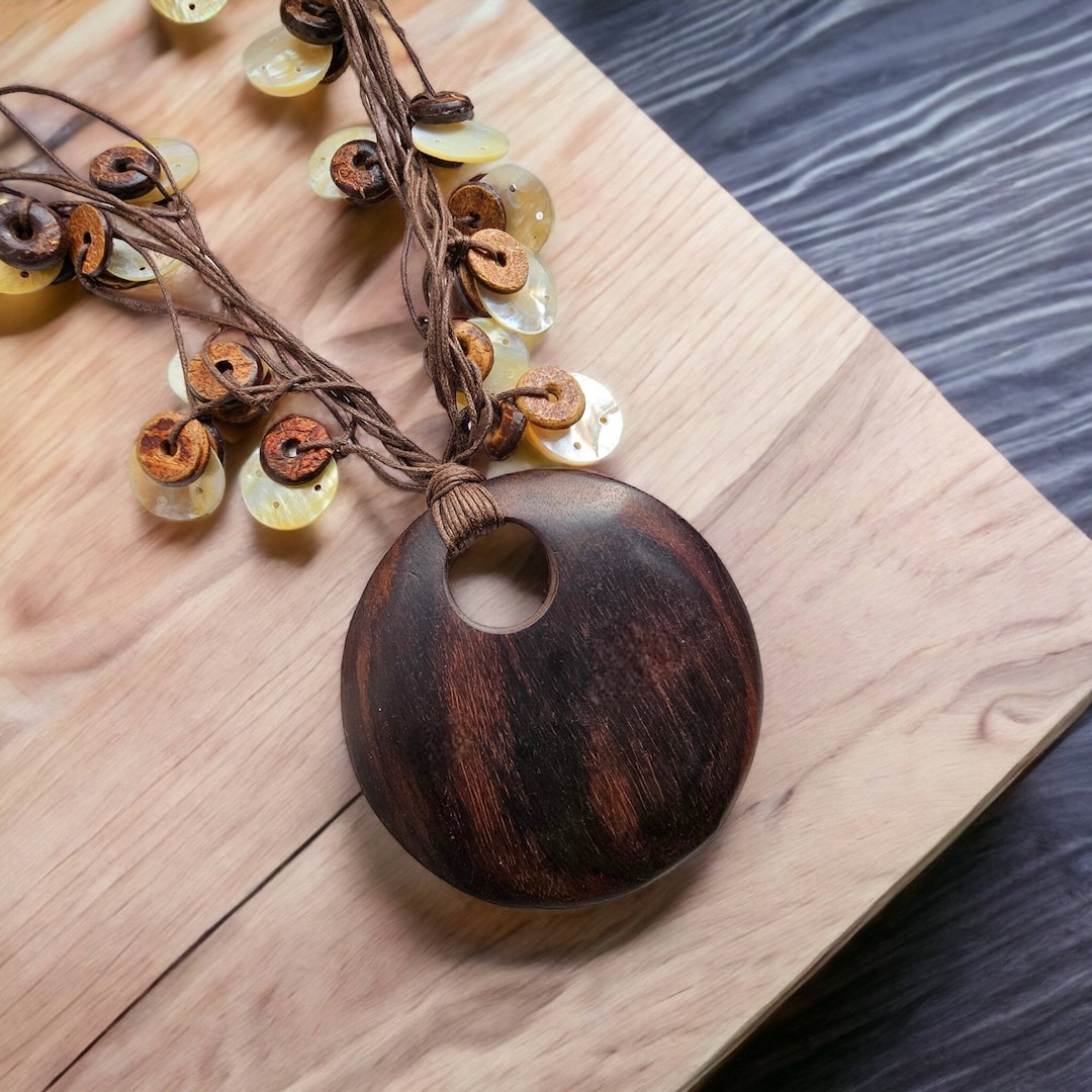 Multi Strand Shell and Coconut Wood Necklace, Shell and Coconut Discs ...