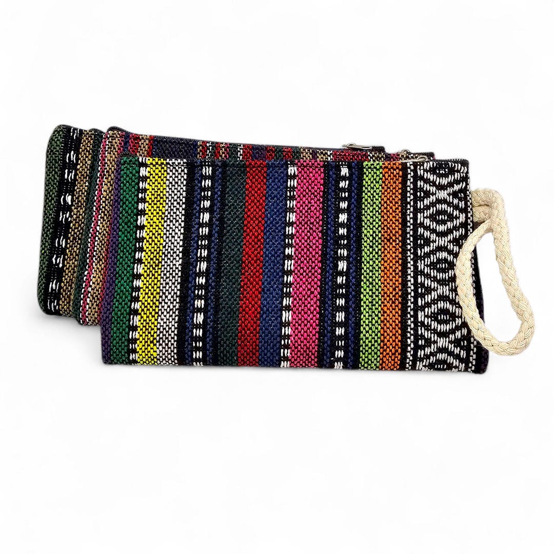 Colourful Woven Zip Pouch • Striped Fabric Wristlet • Artisan Textile ...