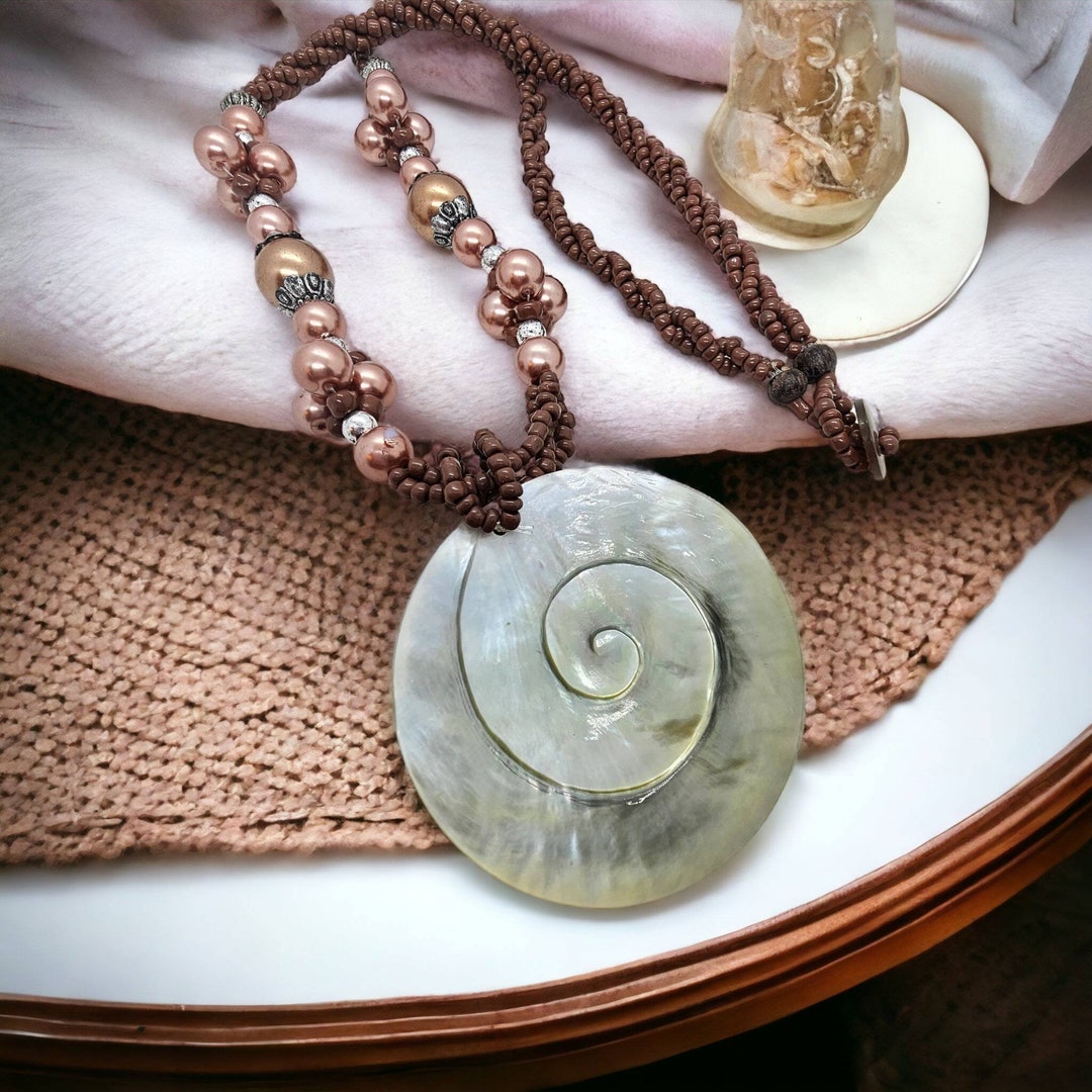Handmade Spiral Shell Pendant Necklace – Beaded Cord Boho Jewellery - Etsy
