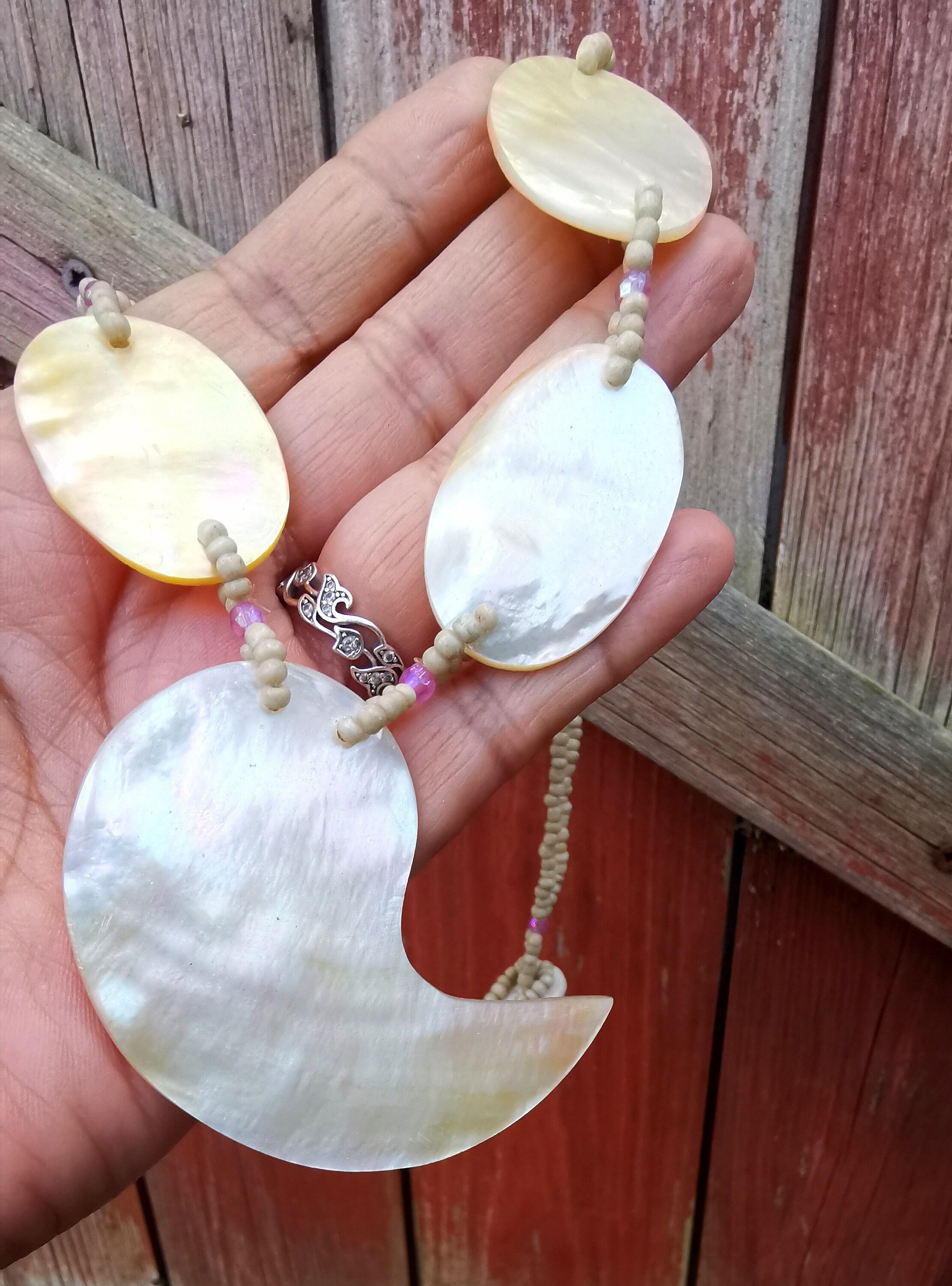 Crescent Moon Necklace Shell Necklace Beaded Necklace - Etsy