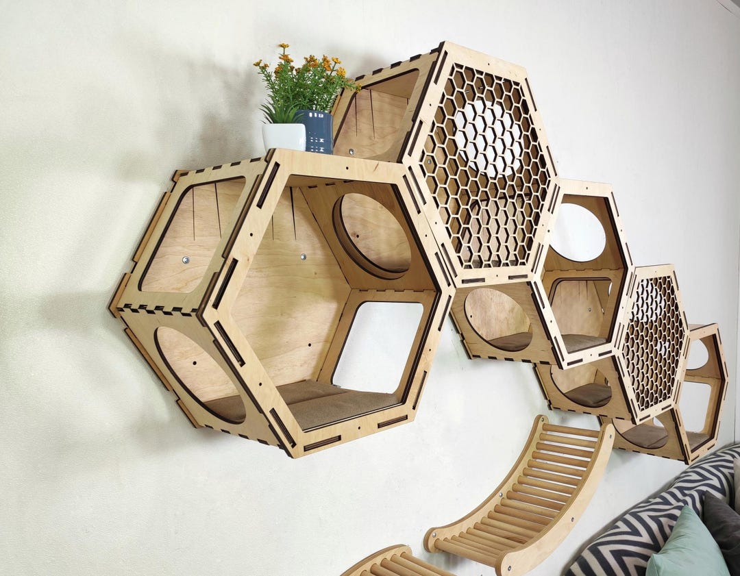 Hexagon Cat Shelf, Cat Climbing Wall, Wall Mounted Cat Bed, Cat Wall ...