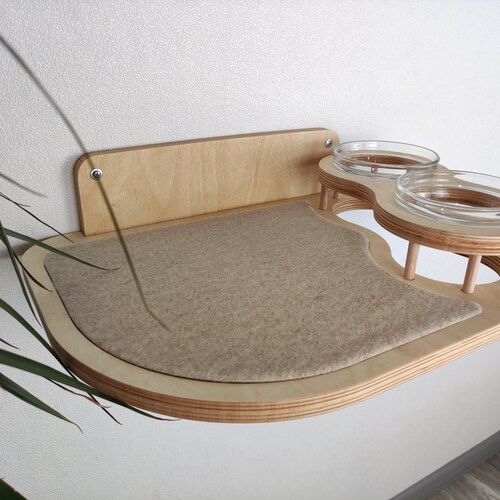 Wall Mounted Wood Cat Feeder Shelves Cat Feeding Shelf With 2 - Etsy