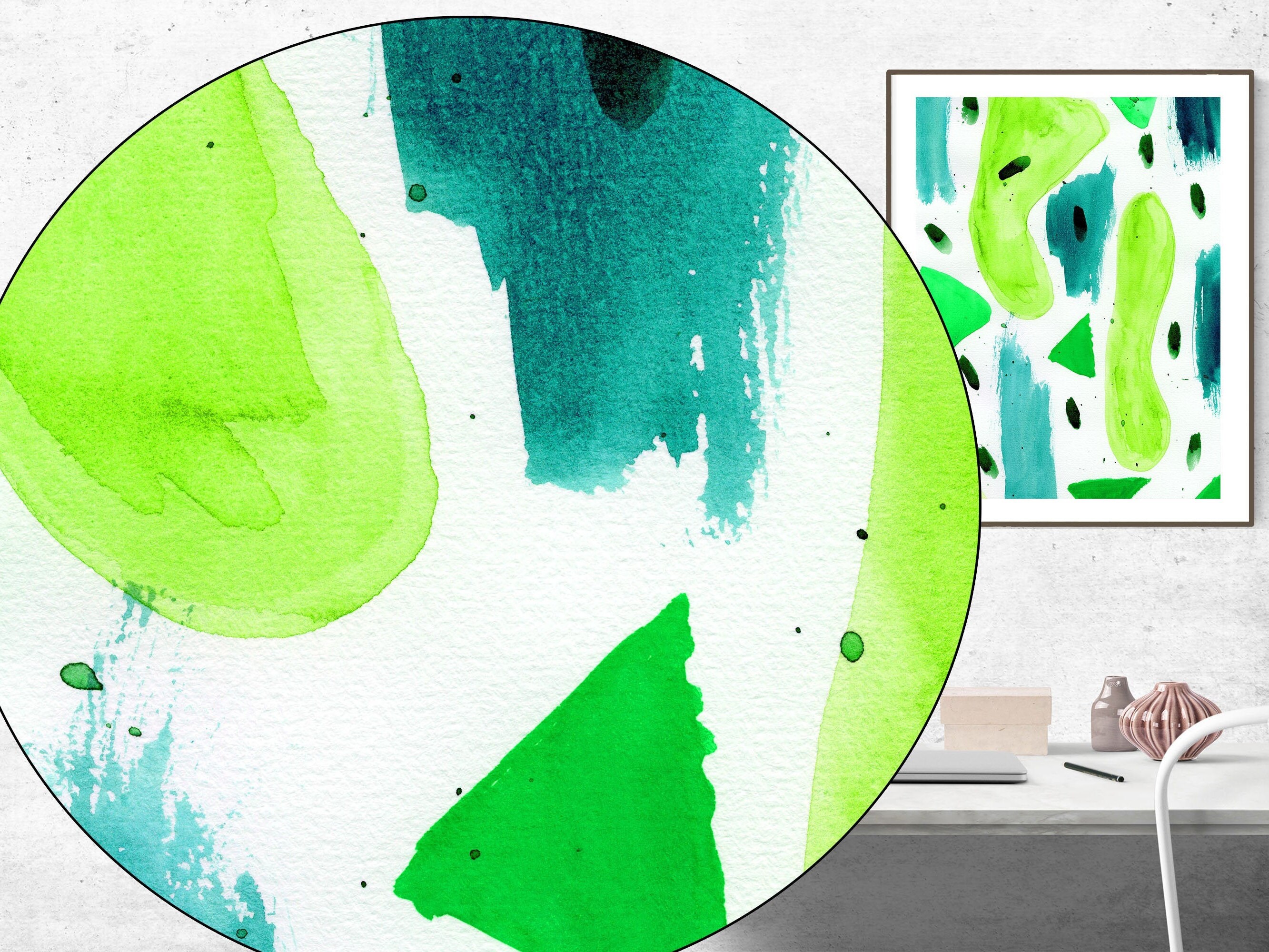 Green Abstract Art Teal Wall Art Green Watercolor Print | Etsy