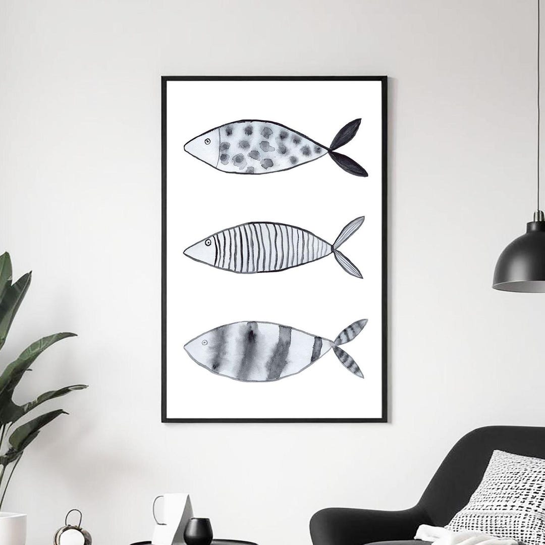 Cute Fish Art Print Coastal Wall Art Watercolor Print Minimalist ...
