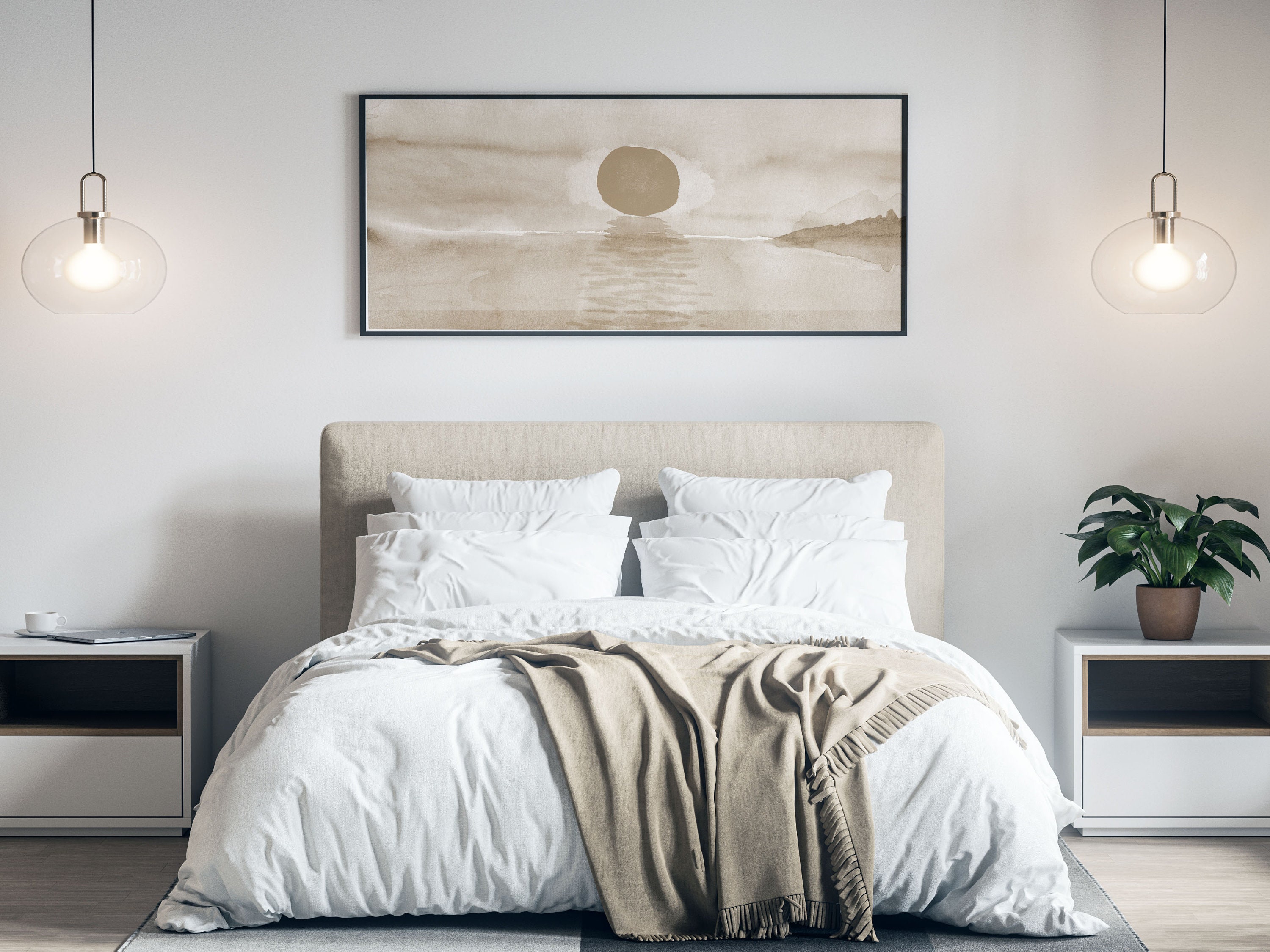 Neutral Sunset Panoramic Art Printable Wall Art Bedroom Wall Decor ...