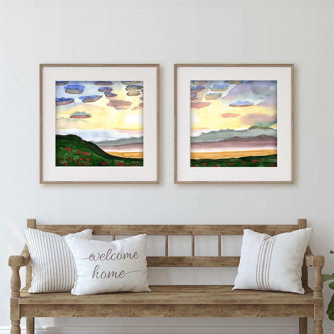 Mountain Painting Set of 2 Square Prints Printable Wall Art Digital ...