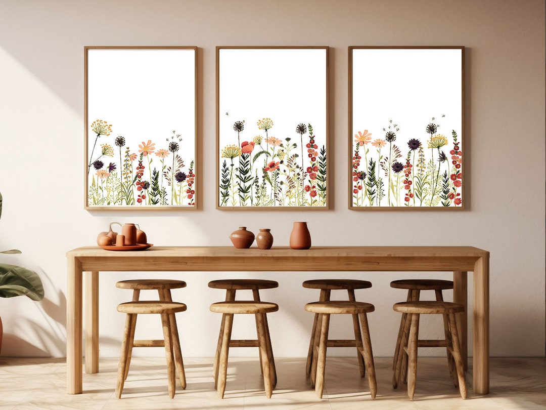 Boho Wall Art Floral Prints Set of 3 Posters Boho Decor Printable Wall ...