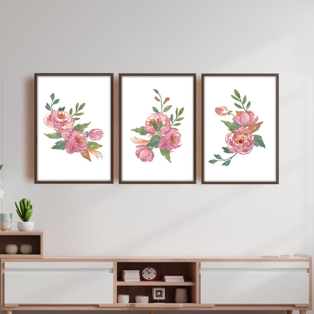 Floral Triptych: Watercolor Flower Prints, Pastel Nursery Decor ...