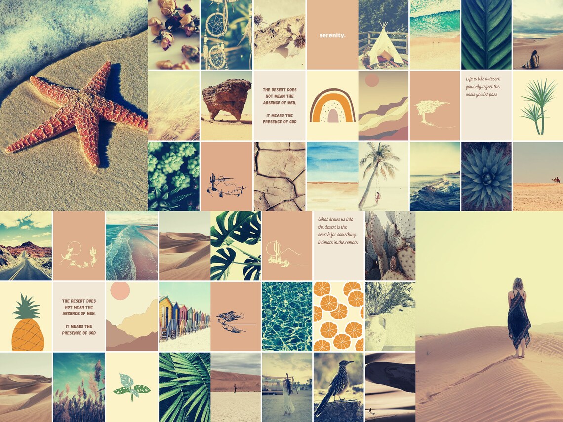Boho Aesthetic Wall Collage Kit, DIGITAL DOWNLOAD, College Dorm Decor ...