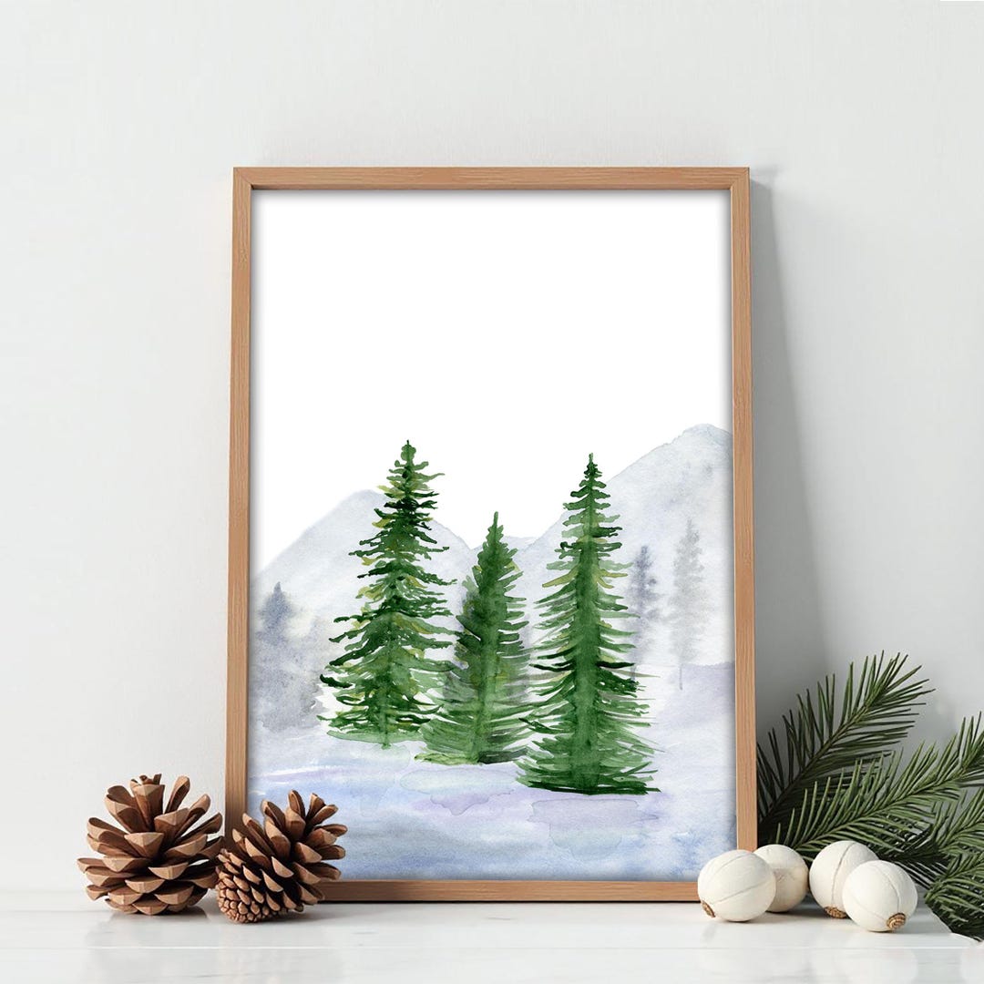Pine Tree Printable Wall Art Christmas Print Winter Wall Art Watercolor ...
