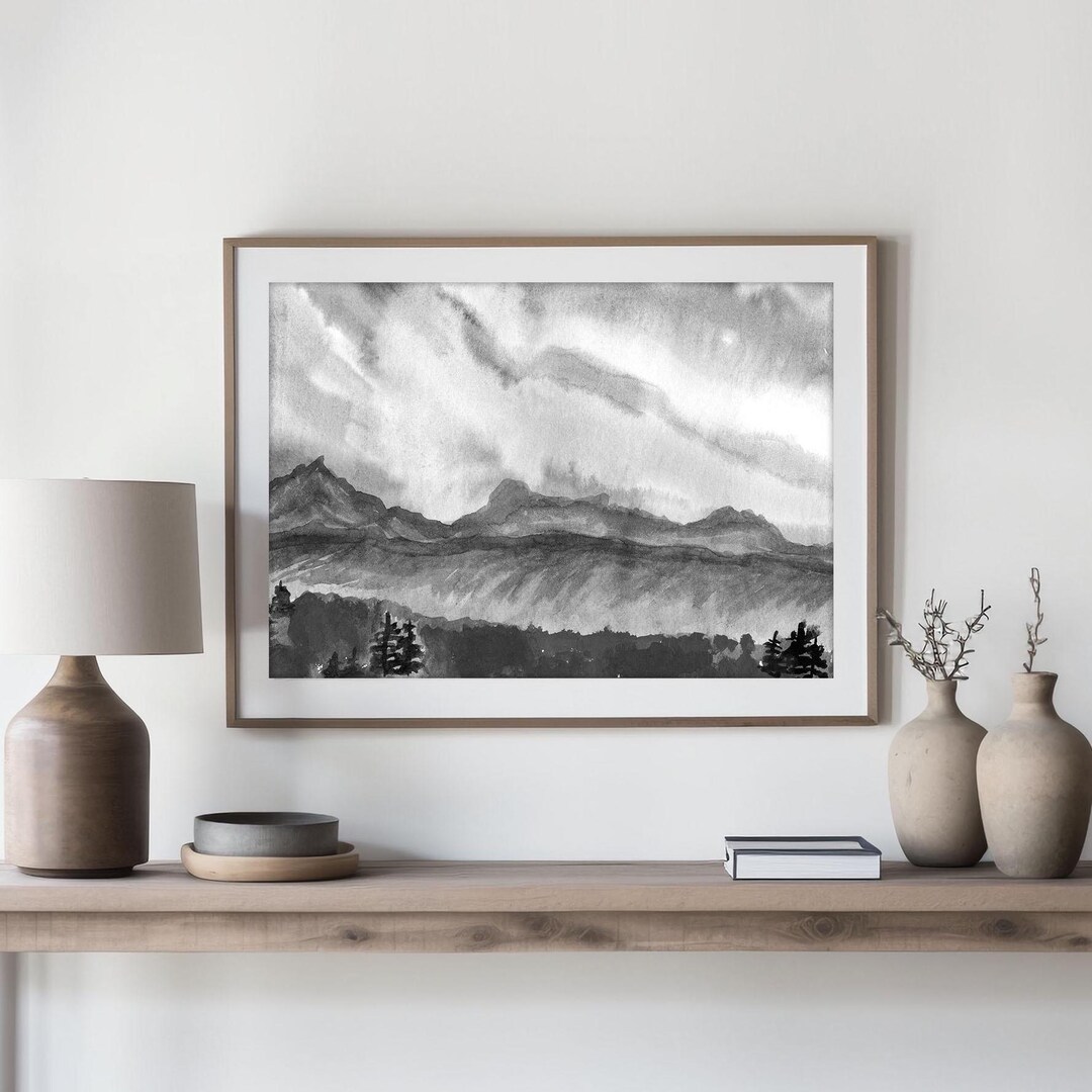 Black and White Landscape Printable Wall Art Mountain Landscape Prints ...