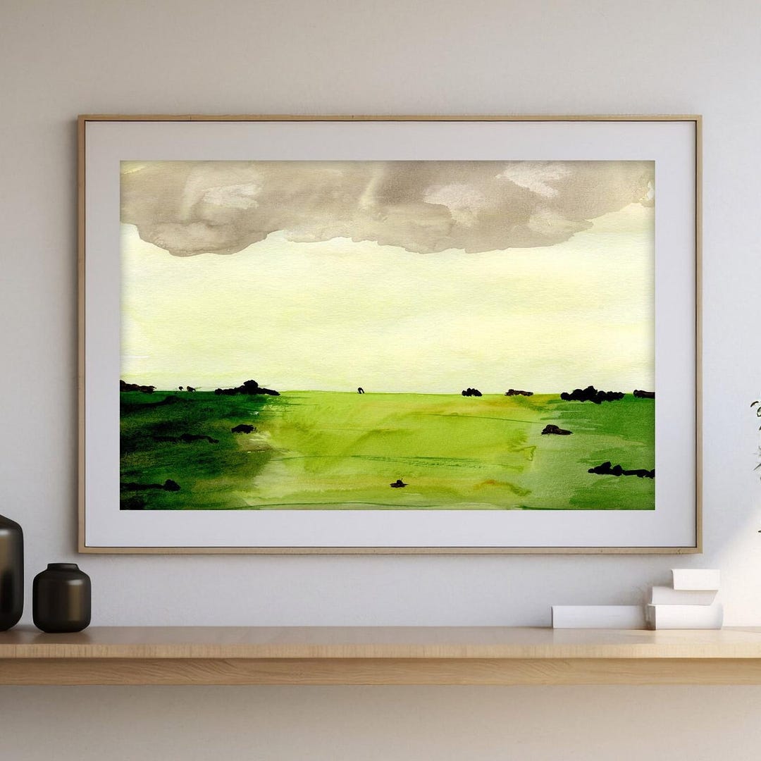 Green Cottagecore Landscape Print: Abstract Living Room Wall Art ...