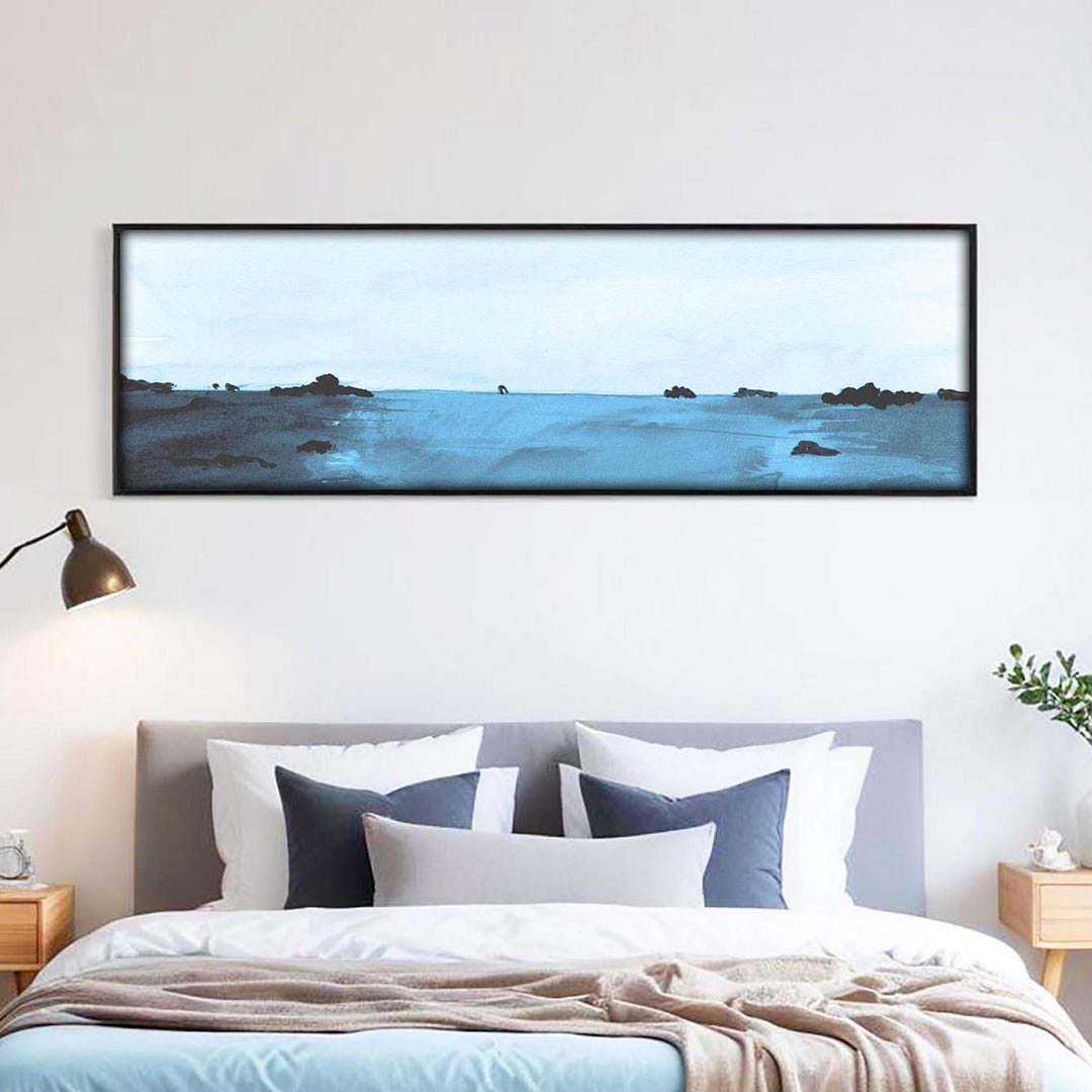 Blue Abstract Watercolor Panoramic Print: Long Horizontal Wall Art ...