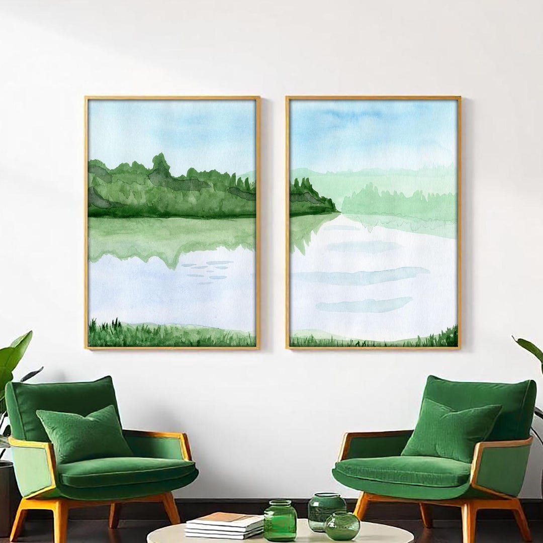 Watercolor Landscape Art Print: Abstract Lake Scene (digital Download ...