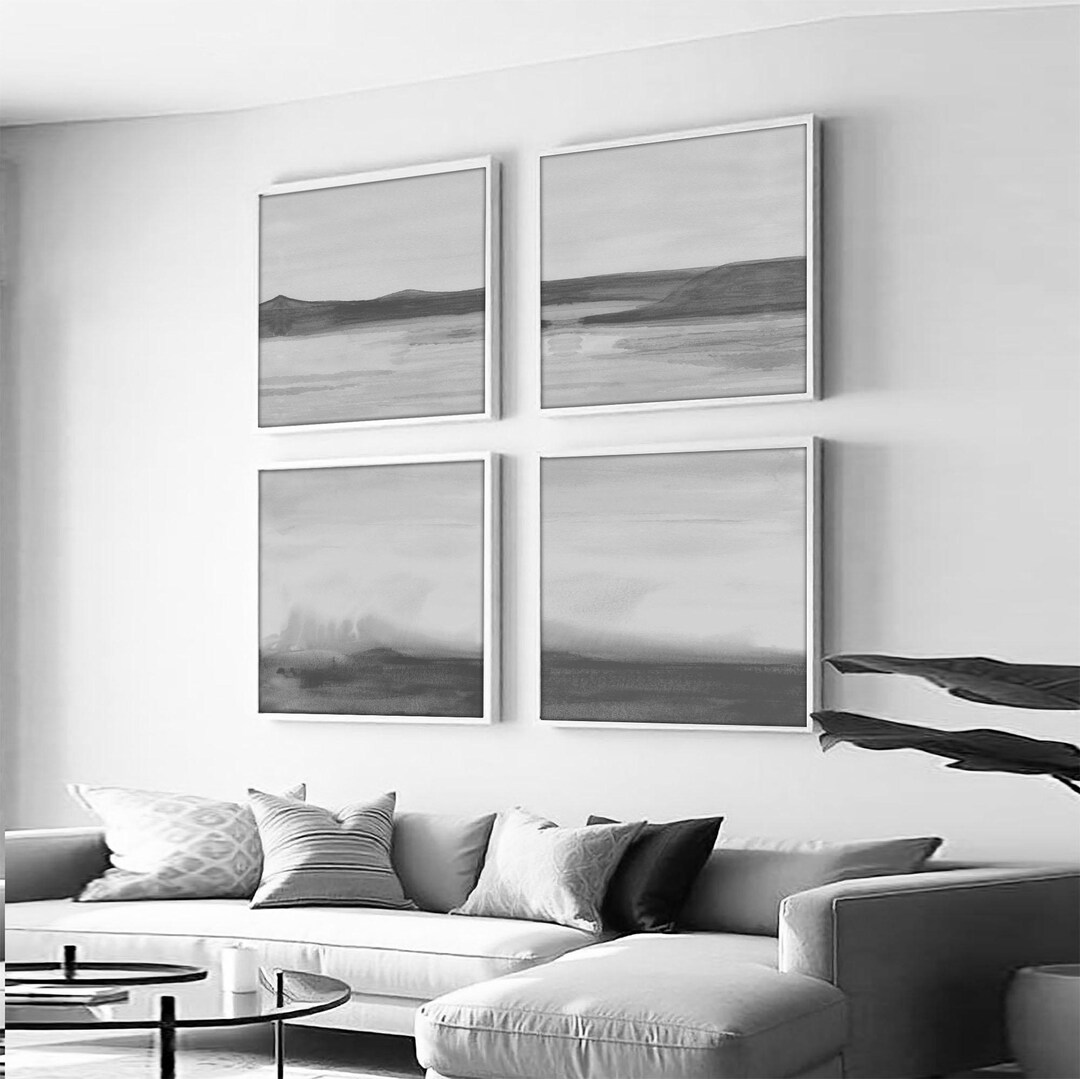 Set of 4 Square Black and White Prints Minimalist Landscape Prints ...